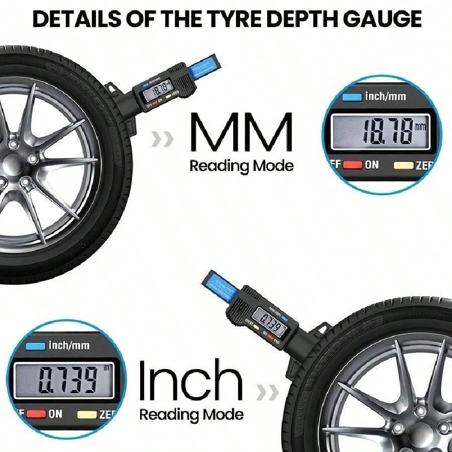 1pc Digital Car Tyre Tire Tread Depth Gauge Meter Auto Tire Wear Detection Measuring Tool ...