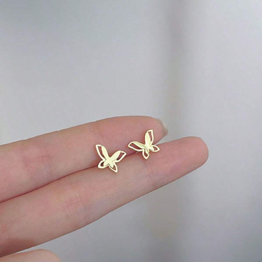 1pair Sterling Silver Fairy Butterfly Design Ear Stud Earrings, Small & Delicate & Simple Style ...