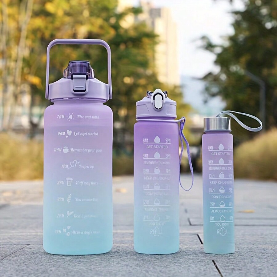 3pcs Gradient Color Water Bottles With Time Marker, 300/9000/2000ml Capacity, 0.08/2.38/0.53gal ...
