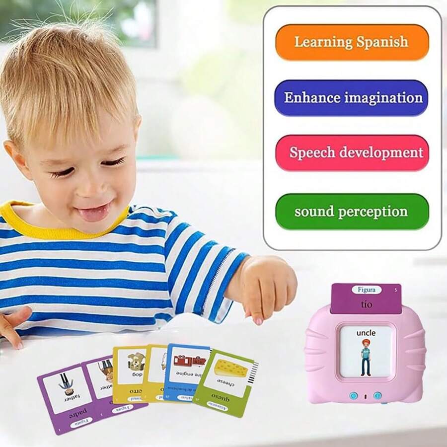 1pc Spanish & English Bilingual Talking Flash Cards Preschool Toys For ...