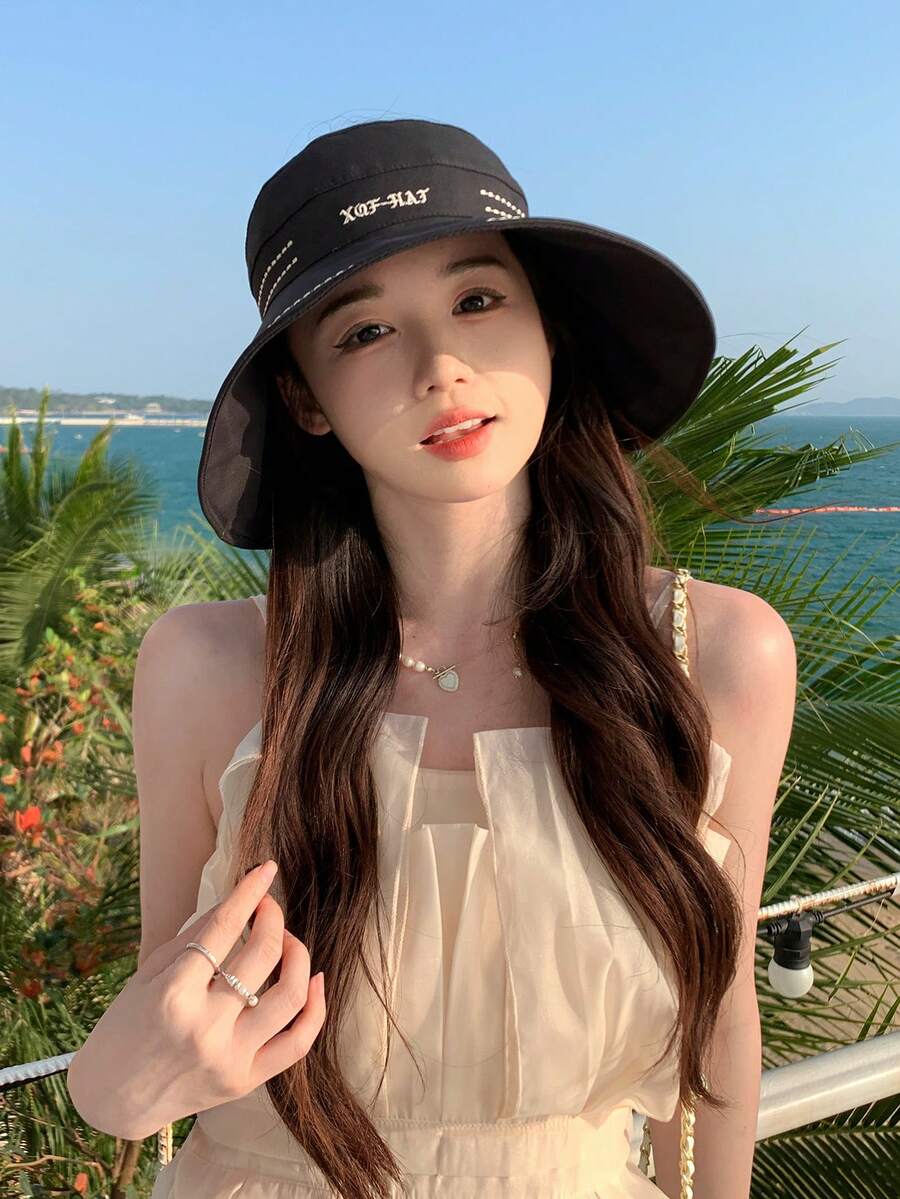 1pc Unisex Spring Summer Sun Hat With Embroidered Xqf Letters, Double-Sided Cap, Suitable For ...