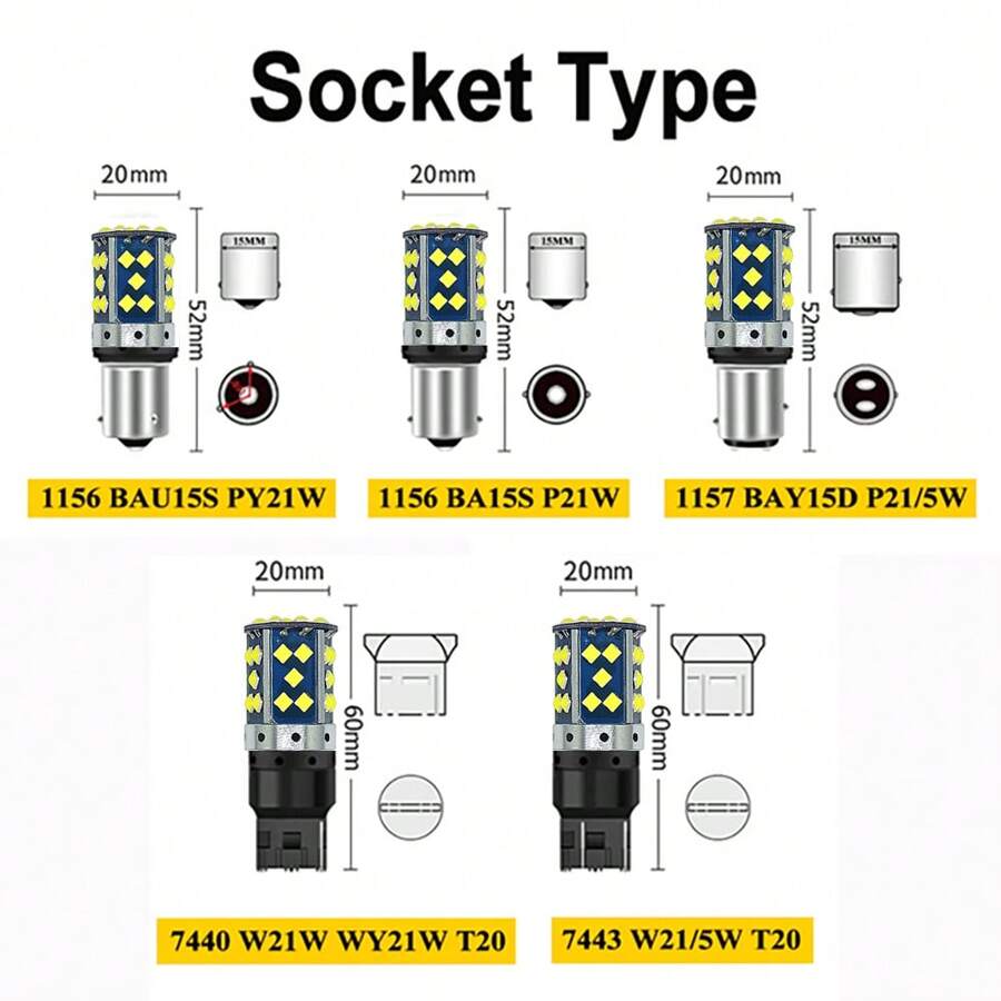 2pcs 1156 BA15S P21W BAU15S PY21W 1157 BAY15D P21/5W 3030 35SMD Canbus No Error LED Bulb Turn ...