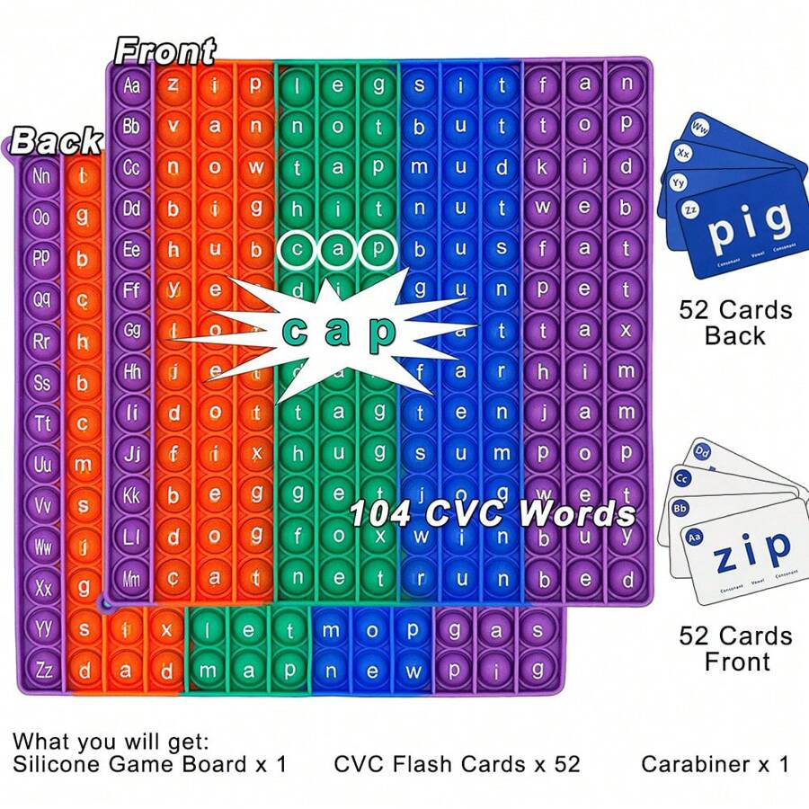 Word Pop CVC Words Games With Flashcards, Phonics Game Reading Writing Flash Cards Pop Fidget ...