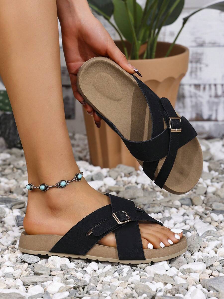 Women S Fashion Criss Cross Flat Slide Sandals 2025 New Summer