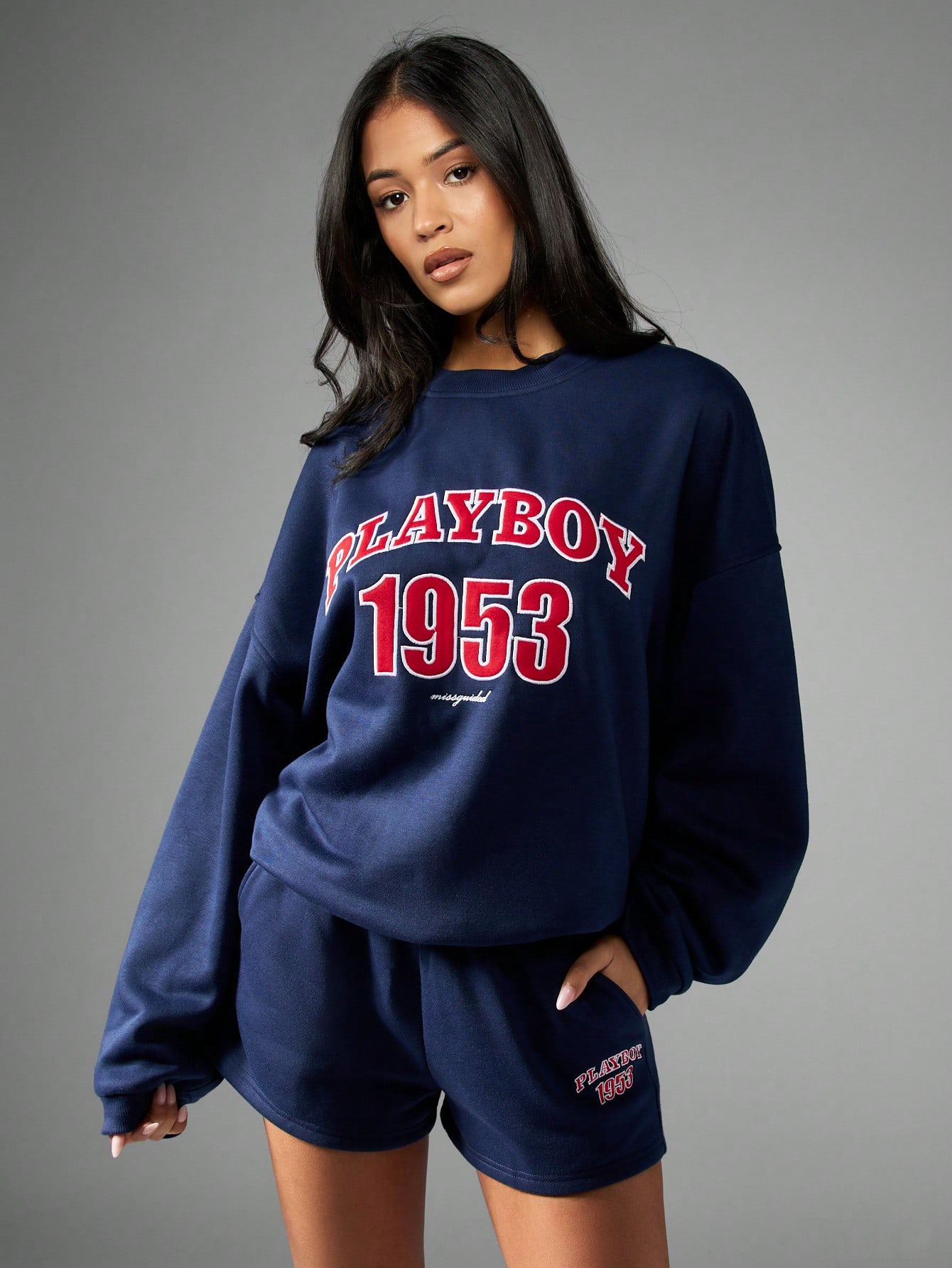 Missguided x Playboy Varsity Style Vintage Year College Sweatshirt Streetwear Loungewear Casual ...