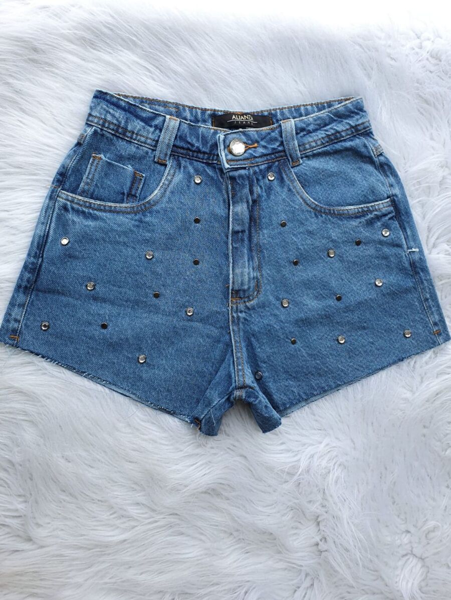 SHORT COM BRILHO STRASS BARRA DESFIADA ALIANZA JEANS | SHEIN Brasil