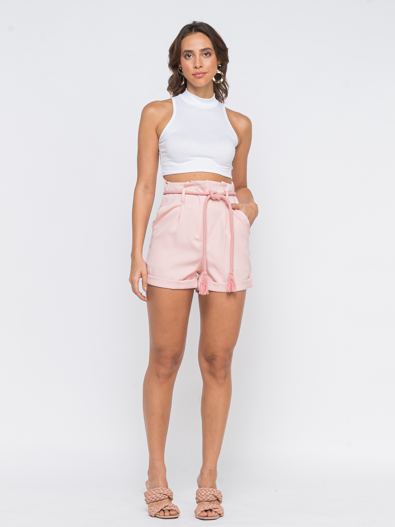 Road Mel Short Alfaiataria Cintura Alta com Cinto/Verão/Road Mel ...