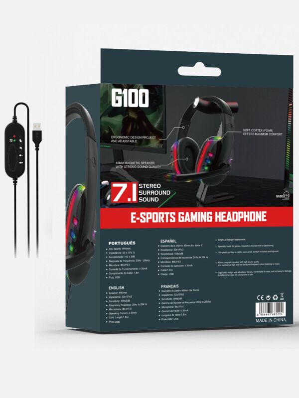 LUKTON Fone De Ouvido com LED Headset Gamer G100 entrada usb PC | SHEIN Brasil