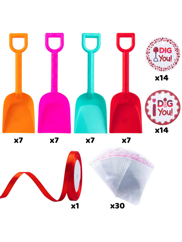 JOYIN 28Pcs Kids Toy Plastic Shovels 28 Card Sheets with 1 Roll Red ...