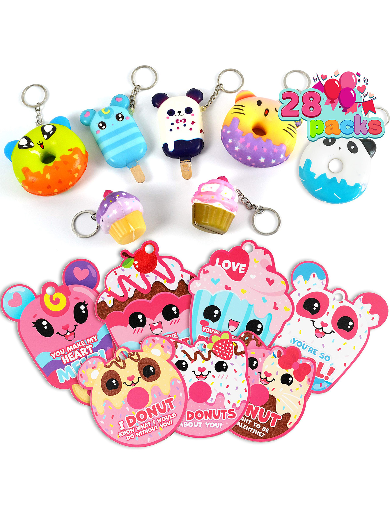 JOYIN 28pcs Scented Dessert Squishy Toys Stress Relief Keychains