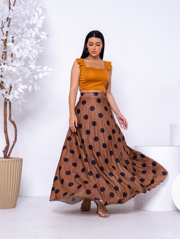 sweet girl moda feminina sweet girl moda feminina Saia longa Plissada Tendência Evangélica poa ...