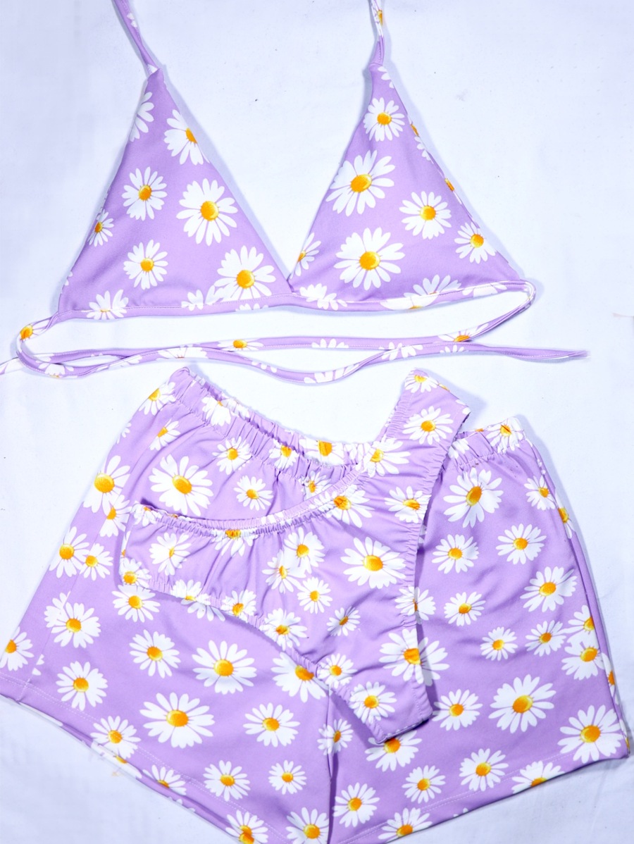 Biquíni Asa Delta e Short KIT Trio Biquini Margarida Fundo Lilas ...