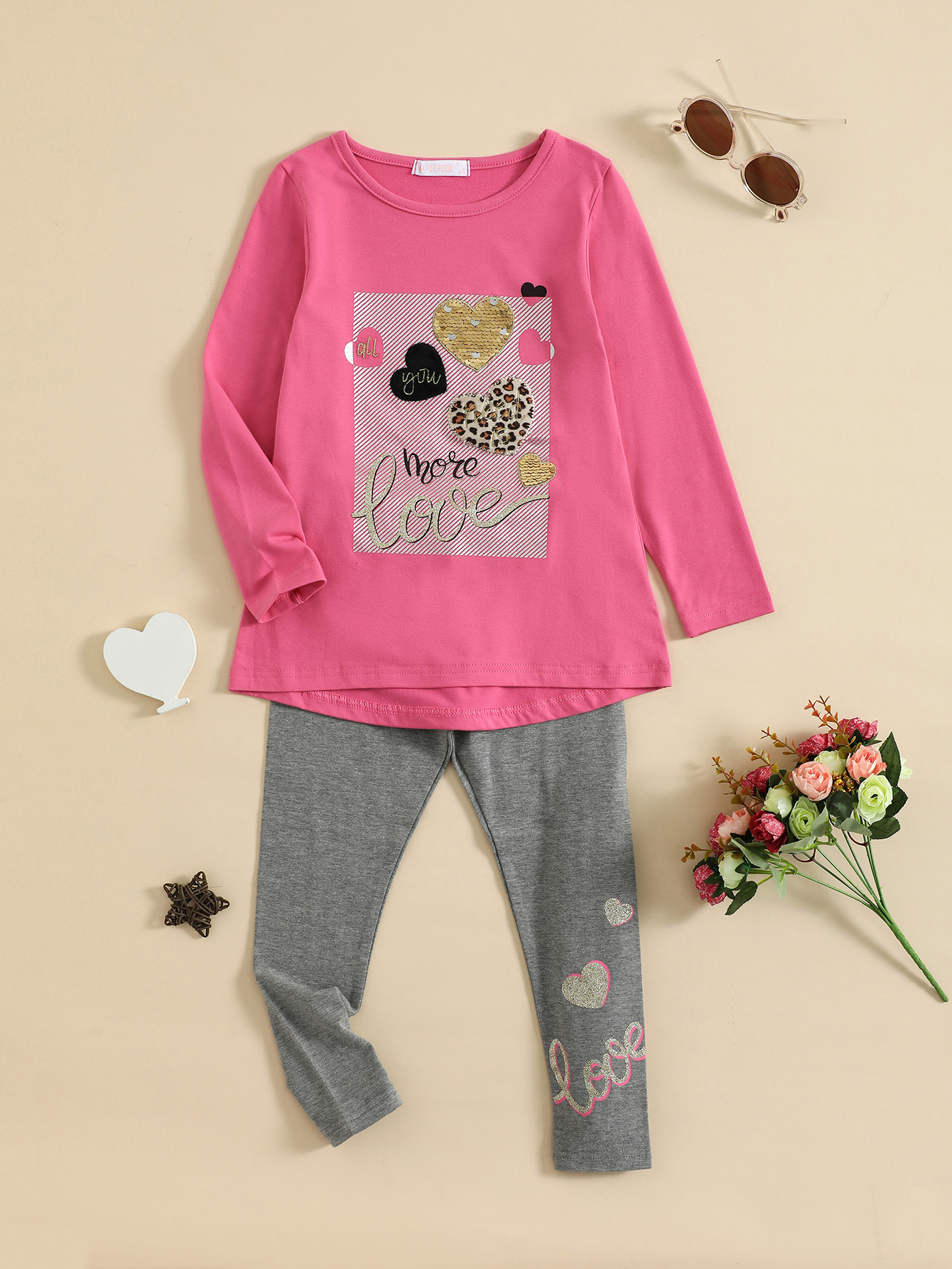 Conjunto Algodón de Mallon Playera con estampado corazón lentejuelas ...