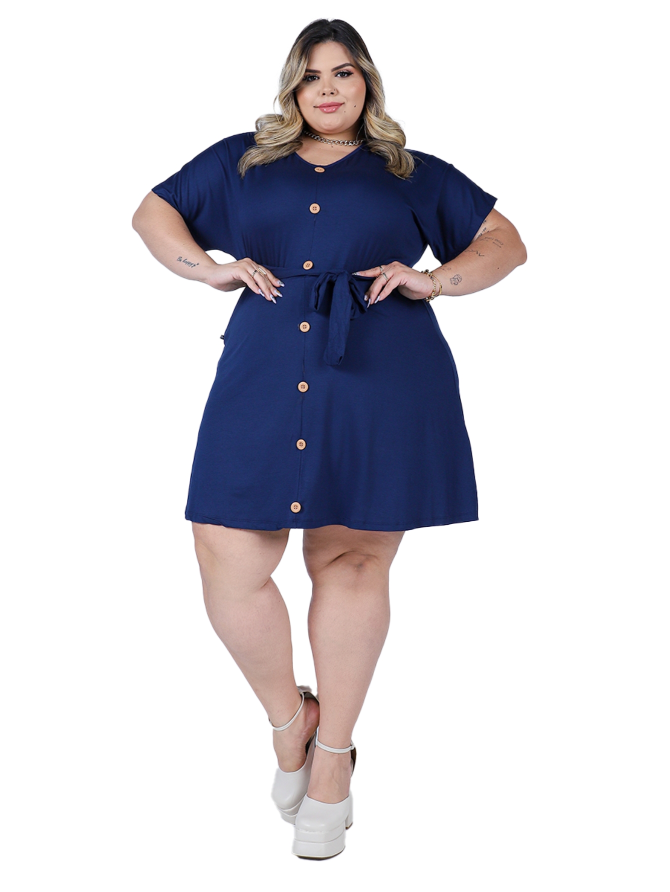 Vestido Plus Size Shein Ocasional Tamanho Grande Azul Marinho