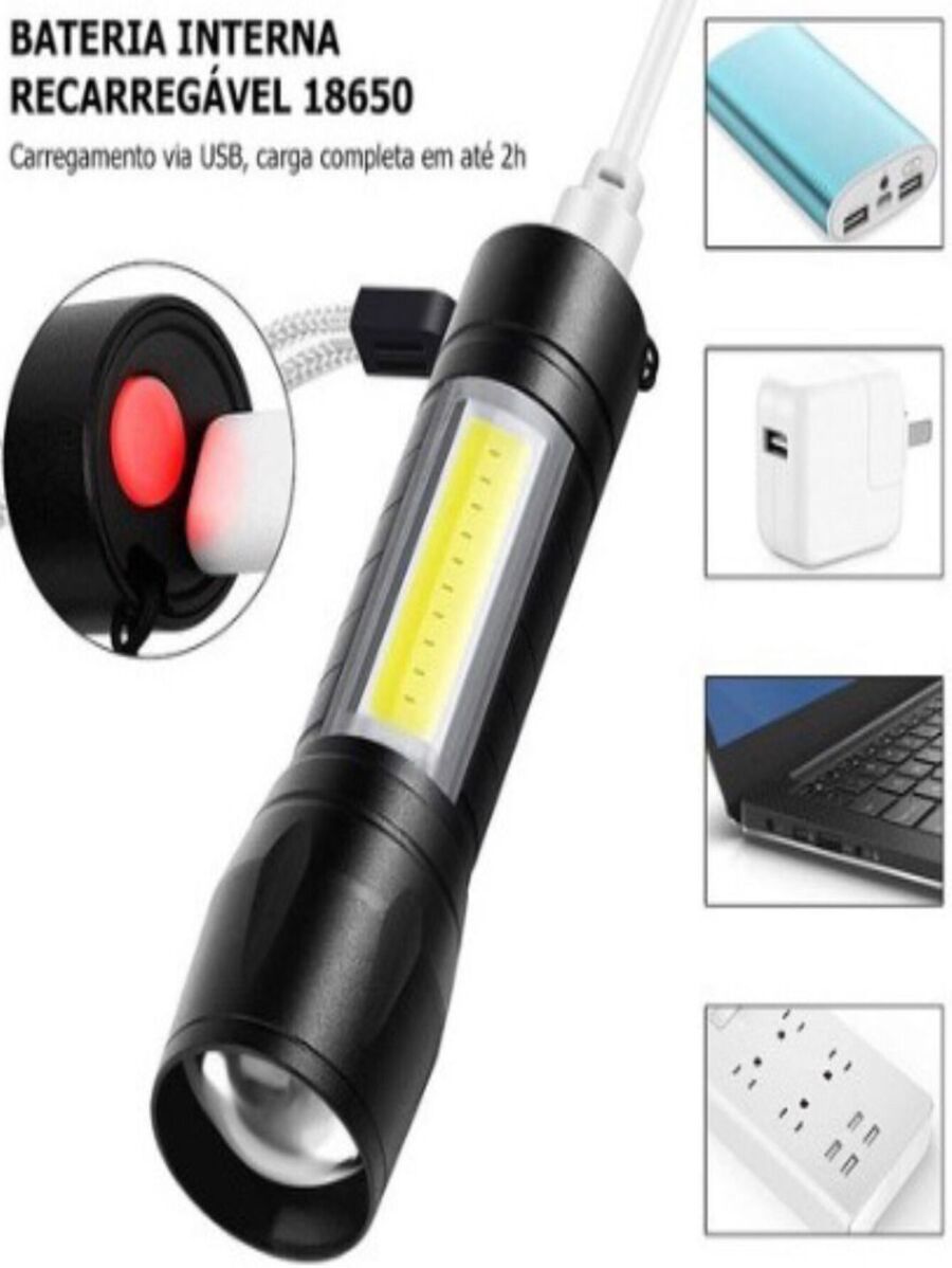Mini Lanterna Tática Com Led E Zoom Recarregável Usb luz forte | SHEIN Brasil
