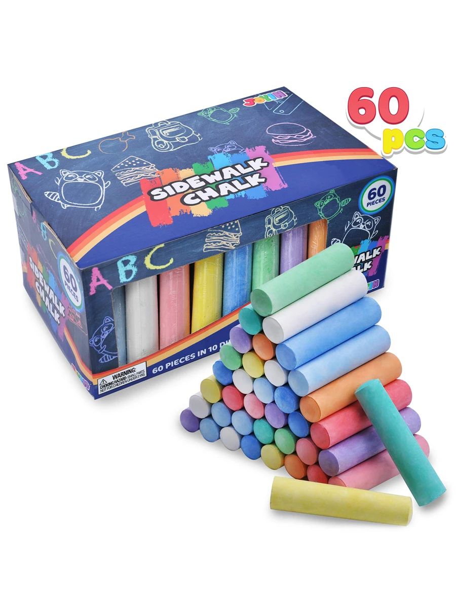Syncfun 60 PCS Sidewalk Chalk Set (10 Colors), Washable Outdoor Jumbo ...