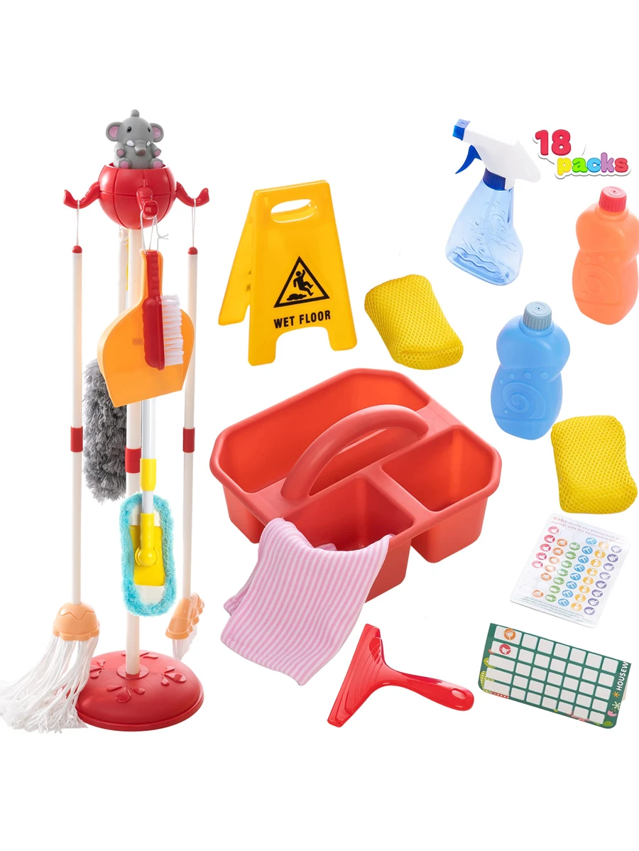 Syncfun 18Pcs Kids Cleaning Set Includes Broom, Mop, Wet Floor Sign ...