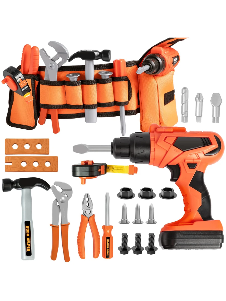 JOYIN 19Pcs Kids Pretend Play Toddler Power Toy Tool with Construction ...