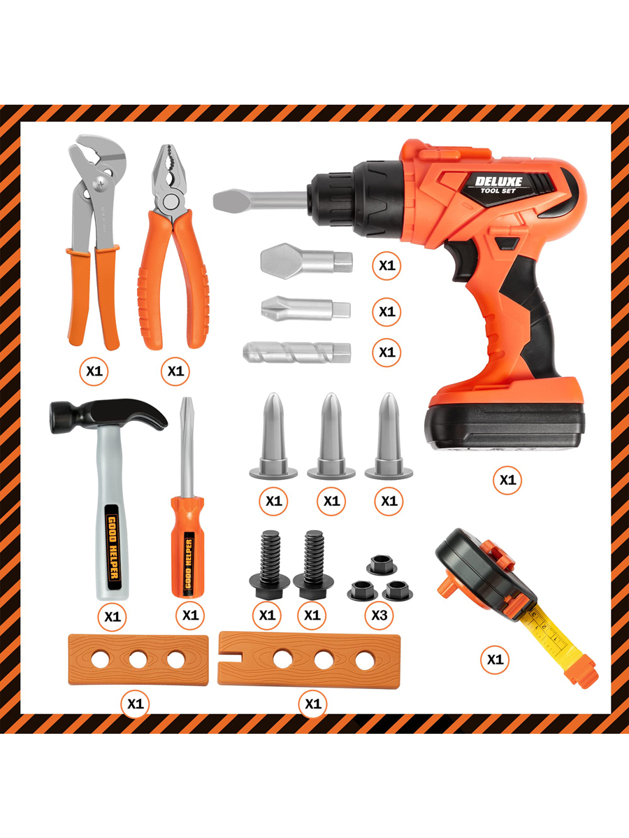 JOYIN 19Pcs Kids Pretend Play Toddler Power Toy Tool with Construction ...