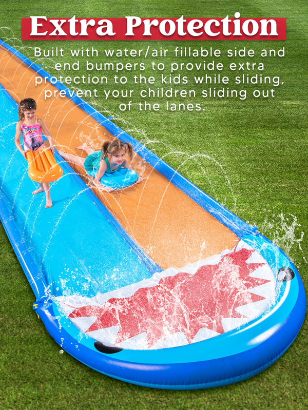 Sloosh 22.5ft Shark Double Water Slide with Sprinkler and 2 Slip ...