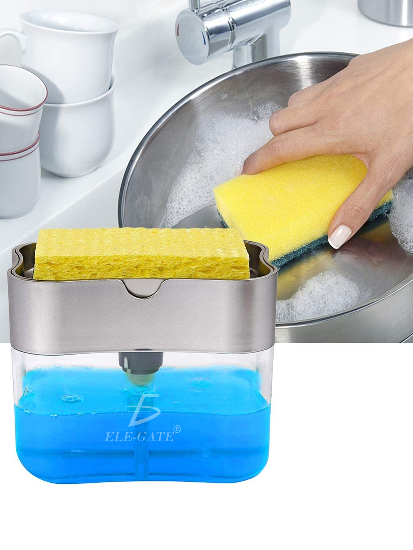 ELEGATE Dispensador De Jabón Con Fibra Para Cocina Líquido Gel Limpieza