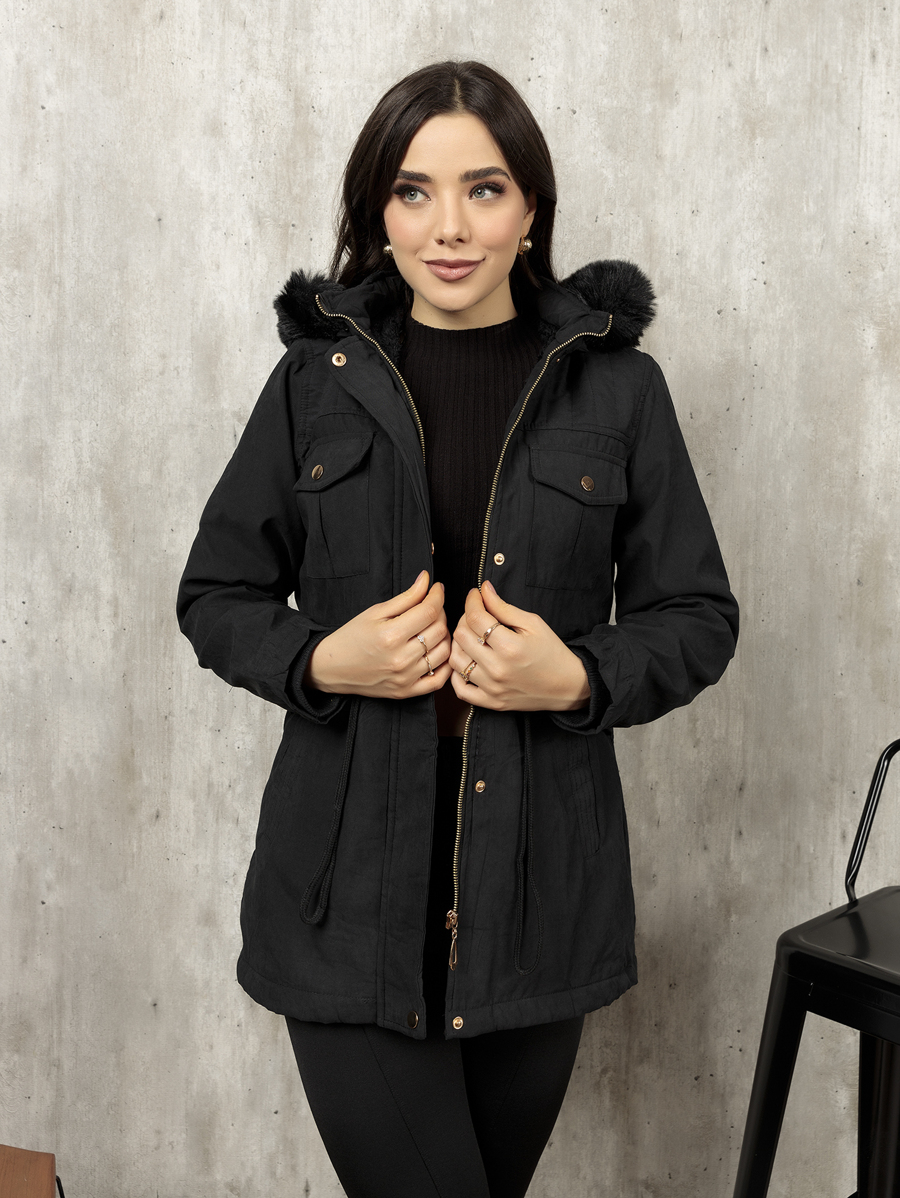 Modern Girl Casaco Parka De Sarja Sobretudo Longo Forrado Pelúcia ...