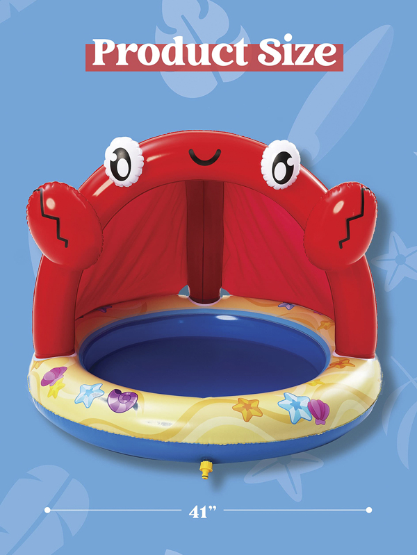 Sloosh Kiddie Pool with Canopy Baby Pool Inflatable Crab Sprinkler ...