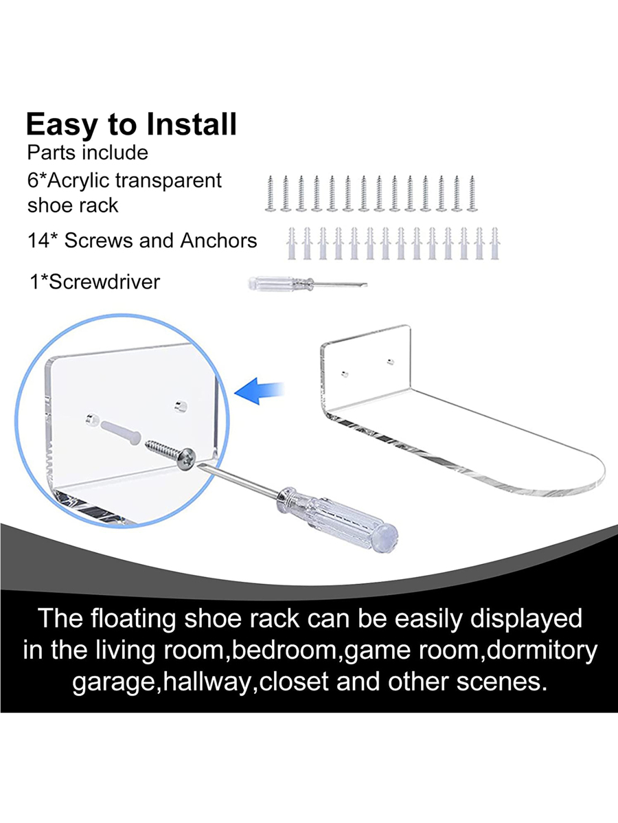 Acrylic Floating Shoe Rack (Set of 6) Wall Mount Display Shoe Rack ...