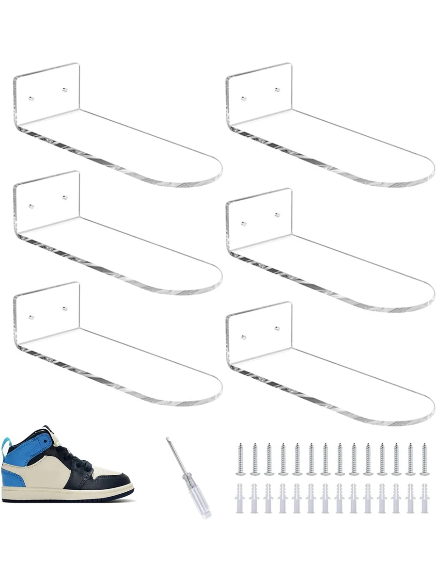 Acrylic Floating Shoe Rack (Set of 6) Wall Mount Display Shoe Rack ...