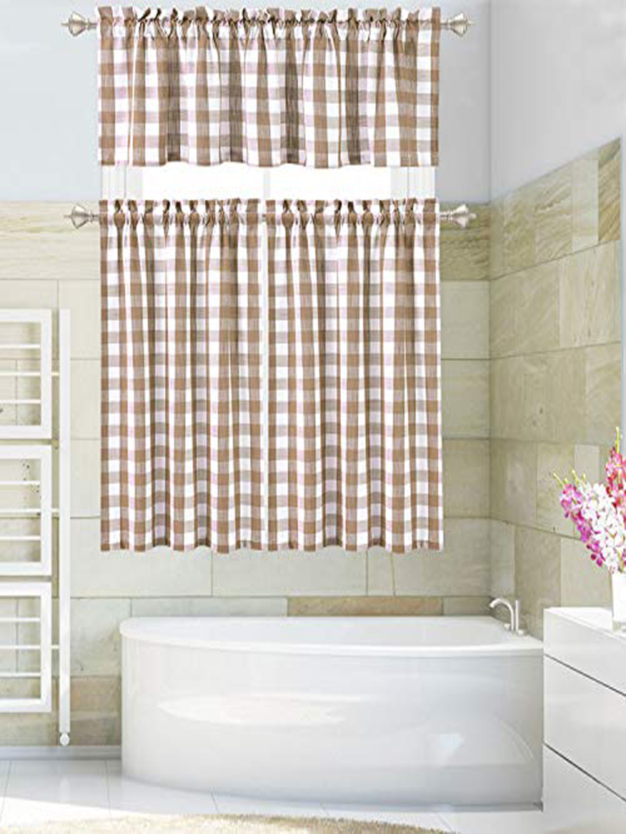 Cafe Curtain 36 Inch, Gingham Plaid Rod Pocket Bathroom Window Curtain ...
