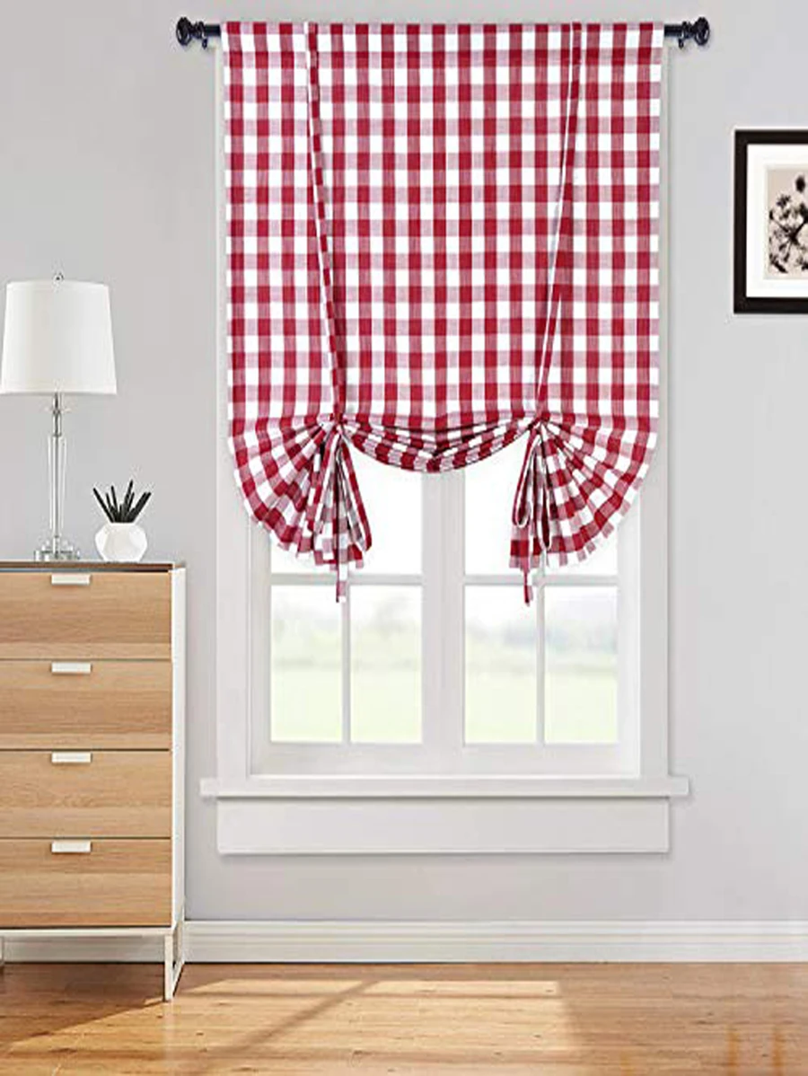 Buffalo Checker Farmhouse Tie Up Curtain for Windows, Rod Pocket Plaid ...