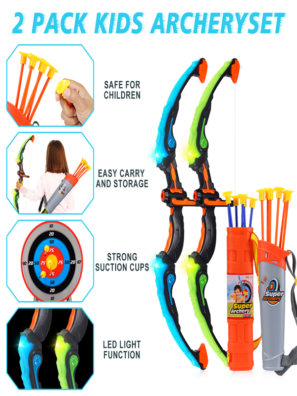 Kids Bow and Arrow Set, Kids Archery Toy Set Includes 2 Bows+12 Suction ...