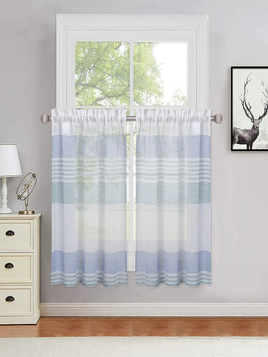Sheer Kitchen Window Curtain, Splicing Striped Design Bathroom Window ...