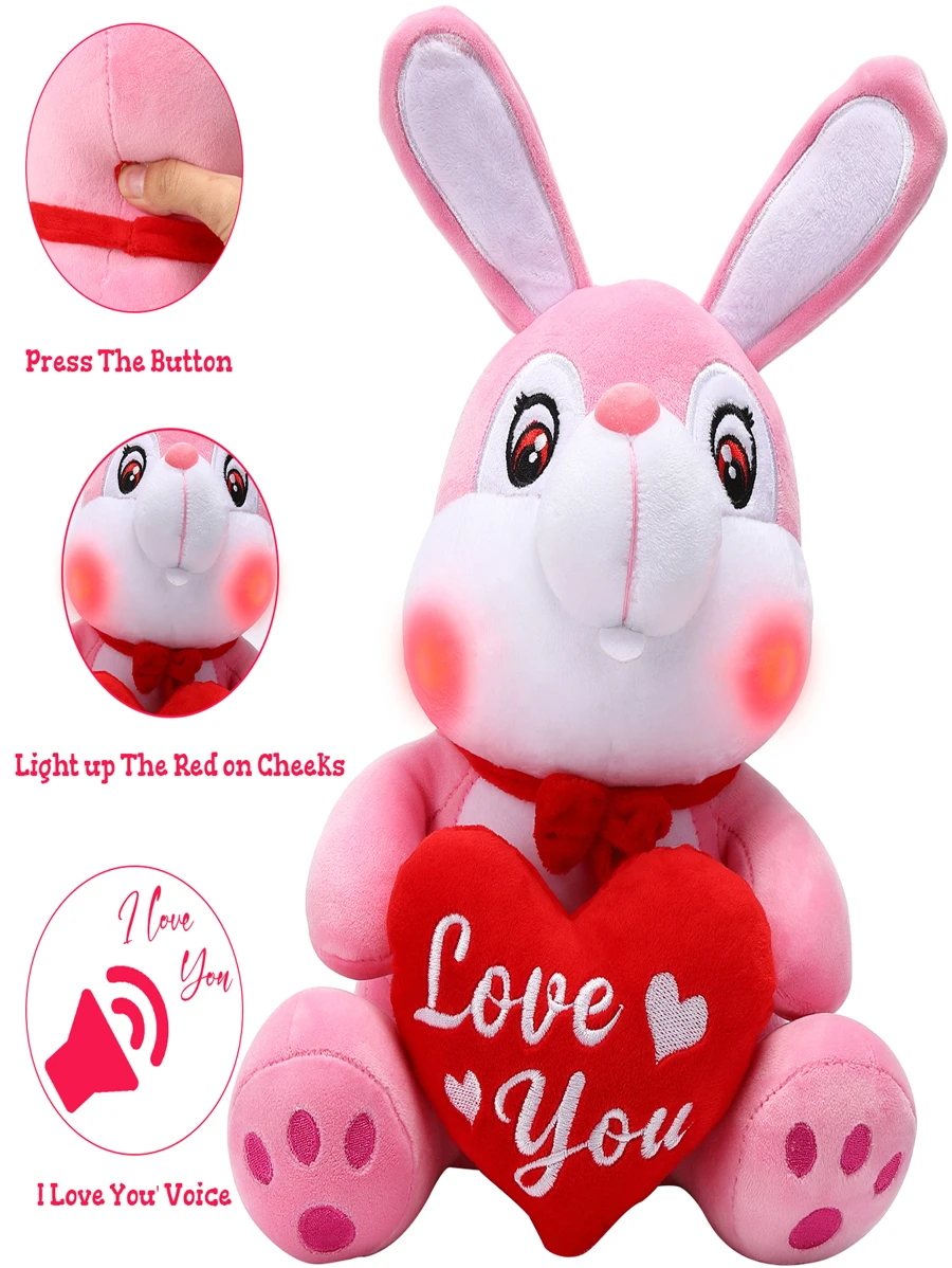 Valentines Day Plush Stuffed Rabbit with Red Heart Cute Stuffed Rabbit ...