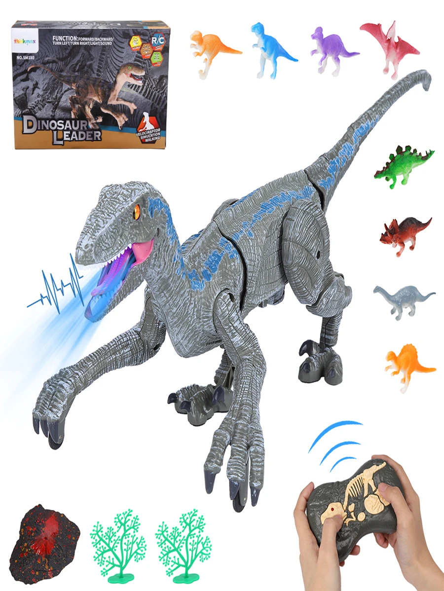 Remote Control Dinosaur Toys for Kids 5-7,Walking Roaring Velociraptor Blue,2.4Ghz Electronic ...