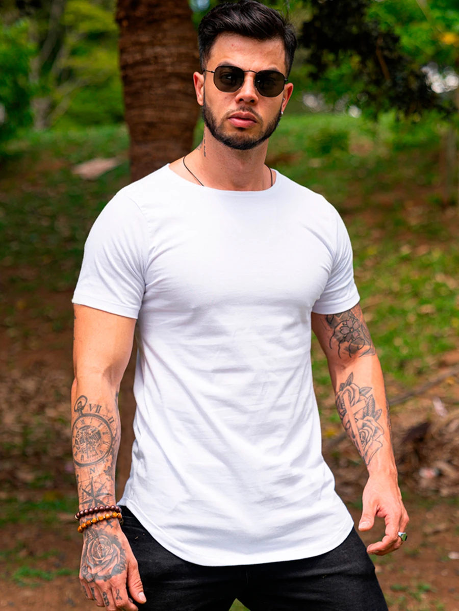 KFW Camiseta Longline Masculina Lisa Manga Curta 100% Algodão | SHEIN ...