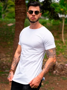 KFW Camiseta Longline Masculina Lisa Manga Curta 100% Algodão | SHEIN ...