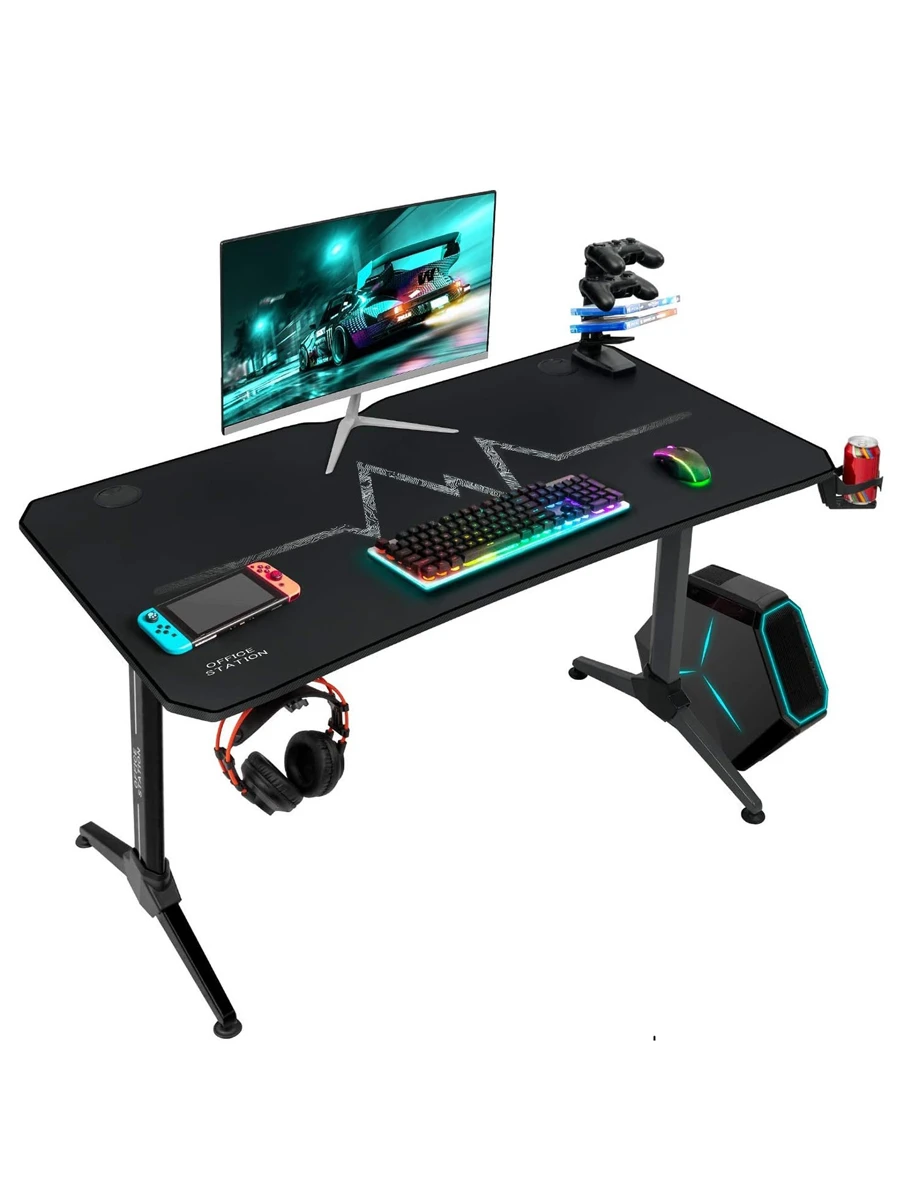 1pc 110cm Long Gaming Desk T-Shaped Computer Table with Carbon Fiber ...