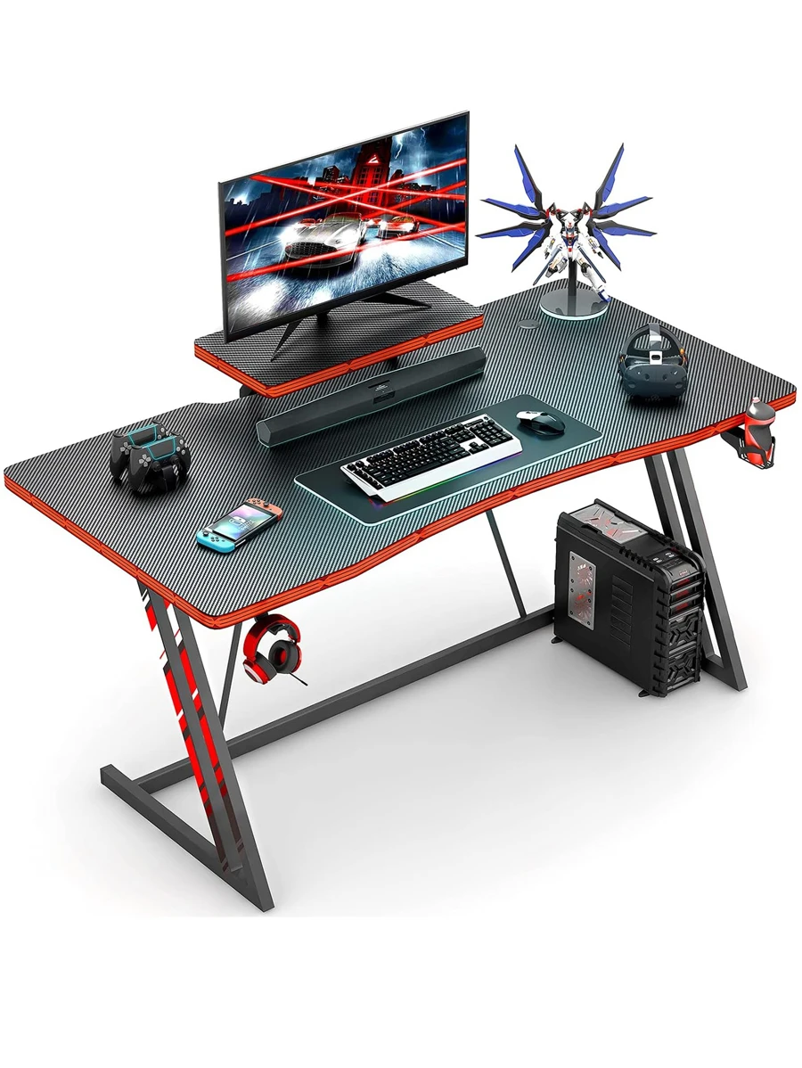 1pc 120cm Long Z-Shaped Gaming Desk Computer Table with Carbon Fiber Desktop Racing Style,Home ...
