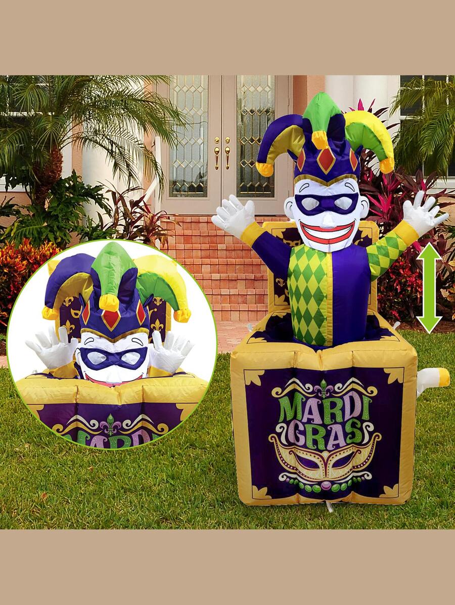 Joyfy Mardi Gras Animated 4 FT Jester Inflatable In The Box With Build ...