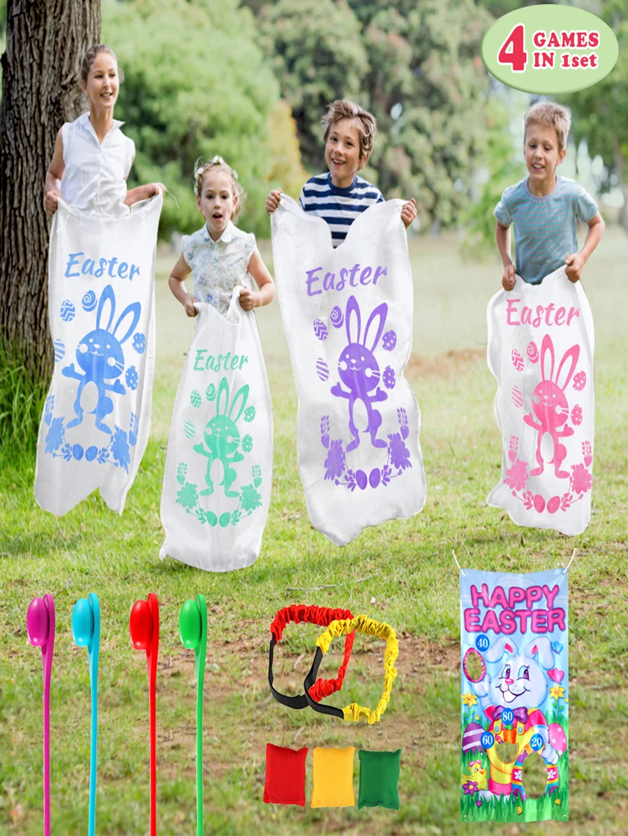 Easter Outdoor Party Games Potato Sack Race Bag Legged Relay Race Bands ...