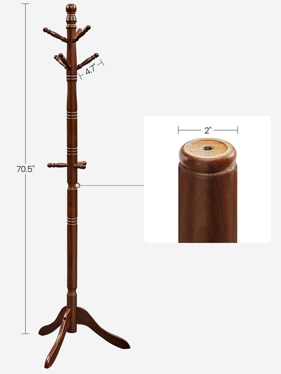 VASAGLE VASAGLE Coat Rack, Solid Wood Coat Stand, Free Standing Hall ...