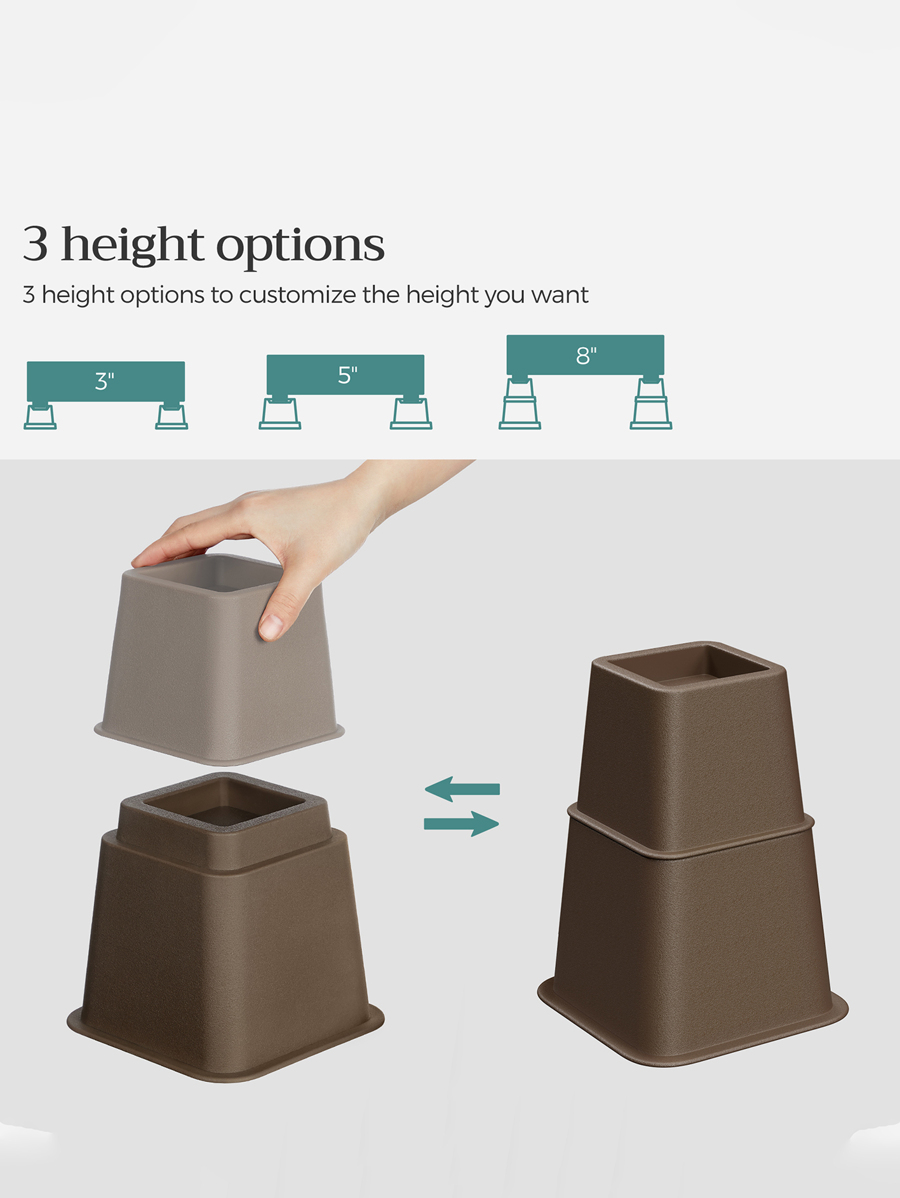 SONGMICS Bed Risers, 4-Pack Furniture Risers, Heavy Duty Bed Lifts in ...