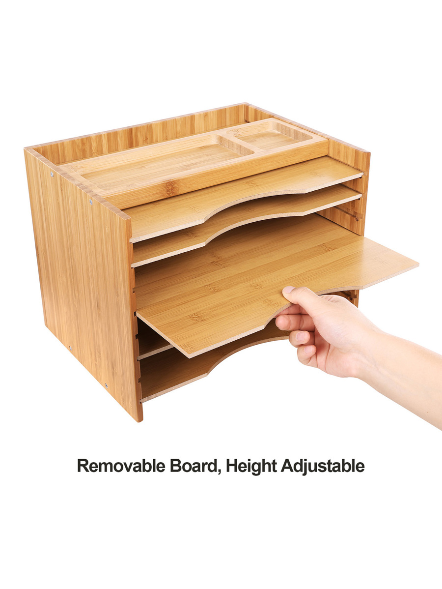 SONGMICS Bamboo File Organizer Paper Sorter With 5 Adjustable Shelves ...