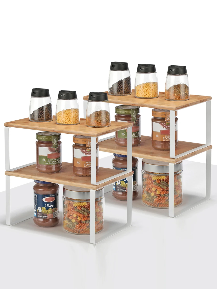 Cabinet Shelf Organizers, Set Of 4 Kitchen Counter Shelves, Stackable ...
