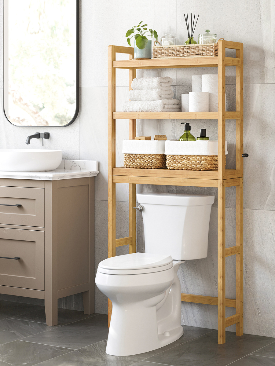 SONGMICS Over The Toilet Storage, 3-Tier Bamboo Over Toilet Rack ...