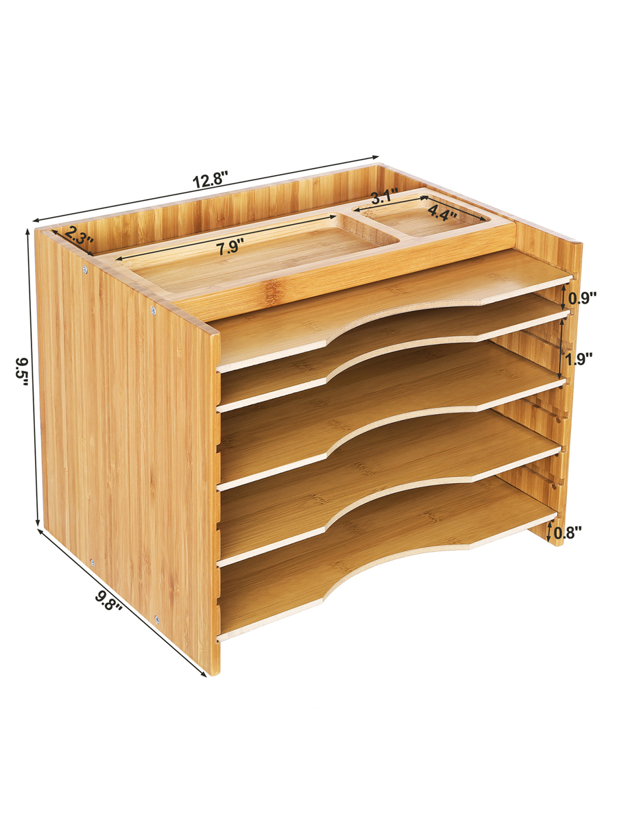 SONGMICS Bamboo File Organizer Paper Sorter With 5 Adjustable Shelves ...