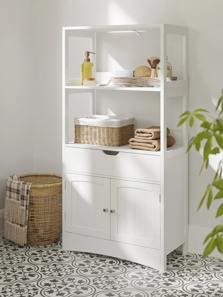 VASAGLE Bathroom Storage Cabinet With Drawer, 2 Open Shelves And Door ...