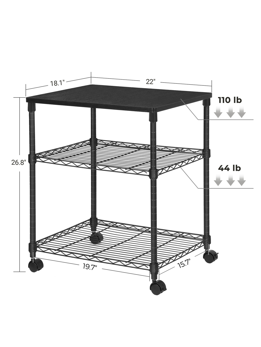 SONGMICS Printer Stand, 3-Tier Metal Printer Cart With Wheels, Printer ...