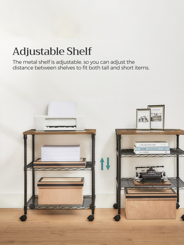 SONGMICS Printer Stand, 3-Tier Metal Printer Cart With Wheels, Printer ...